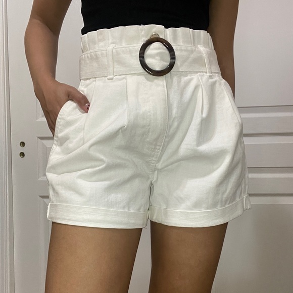 Forever 21 | Shorts | Belted Paperbag Denim Shorts Color Ivory | Poshmark